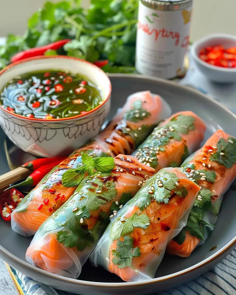 vietnamese baked salmon spring rolls